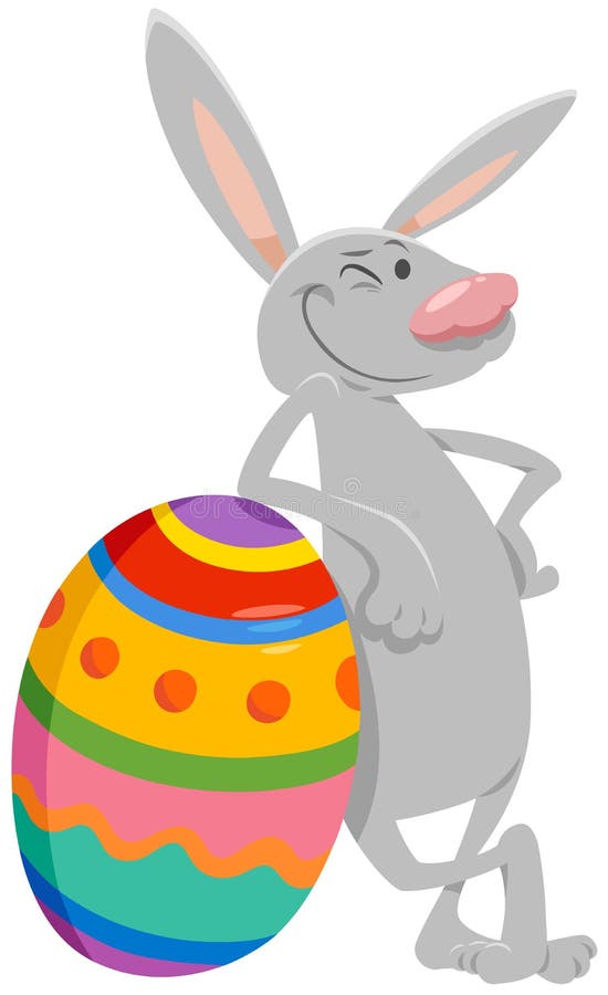 Cartoon Easter Bunny with Big Colored Egg Stock Vector - Illustration ...