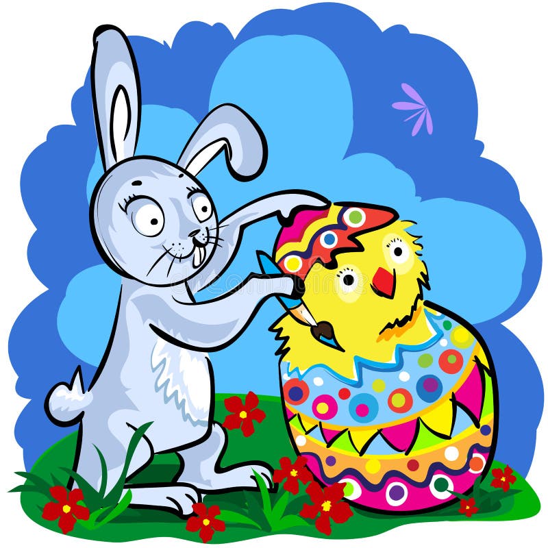 Easter Cartoon Bunny Looking Up Isolated Over White Stock Illustration ...