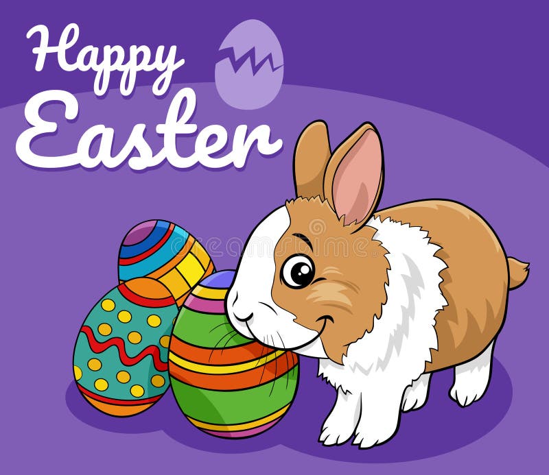 Cartoon Easter Bunny with Colored Eggs Greeting Card Stock Vector ...