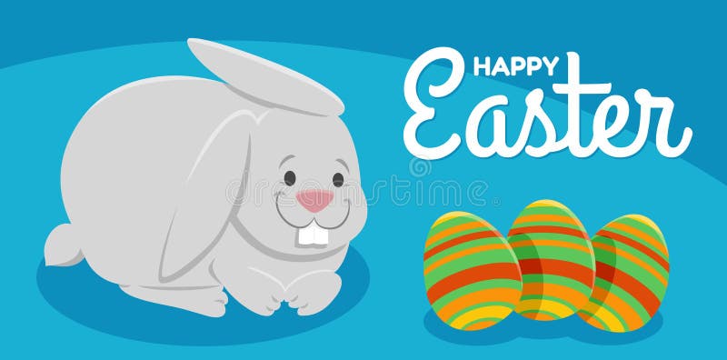 Cartoon Easter Bunny with Easter Eggs Greeting Card Design Stock Vector ...