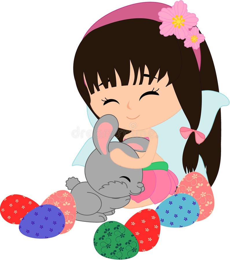 Cartoon Easter Bunny and a Girl. Stock Vector - Illustration of mammal ...