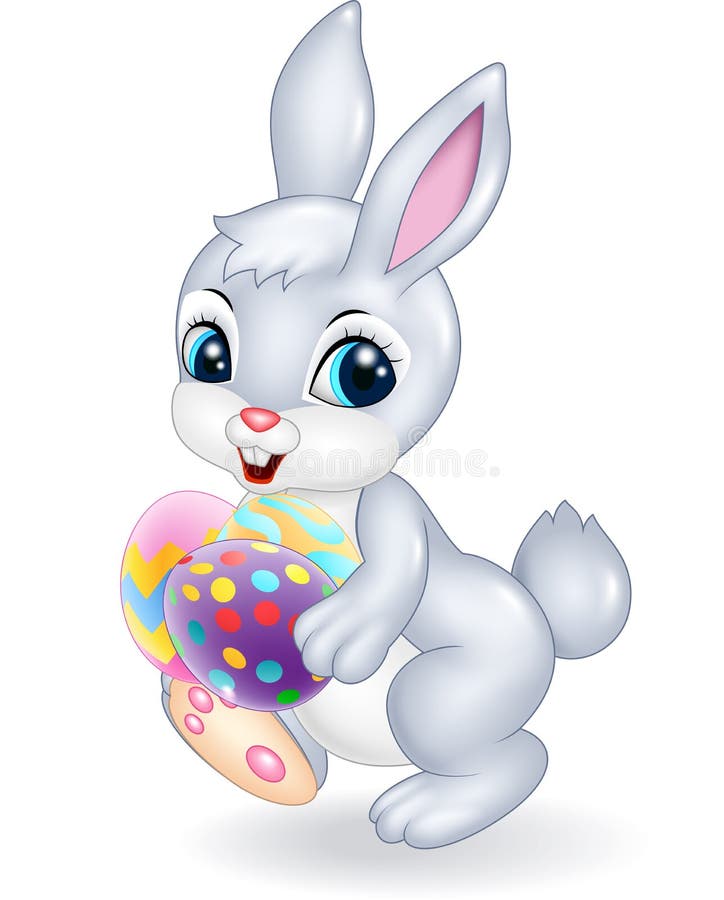 Cartoon Easter Bunny Holding Colourful Easter Eggs Stock Vector ...