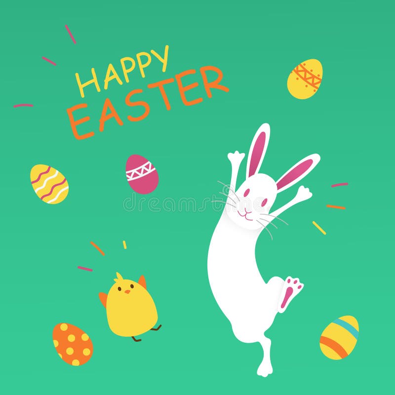 Cartoon Easter Bunny Jumping with Egg. Vector Clip Art Illustration ...