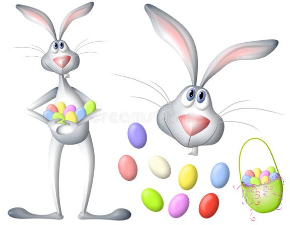 Cartoon Easter Bunny Rabbit and Eggs Stock Illustration - Illustration ...