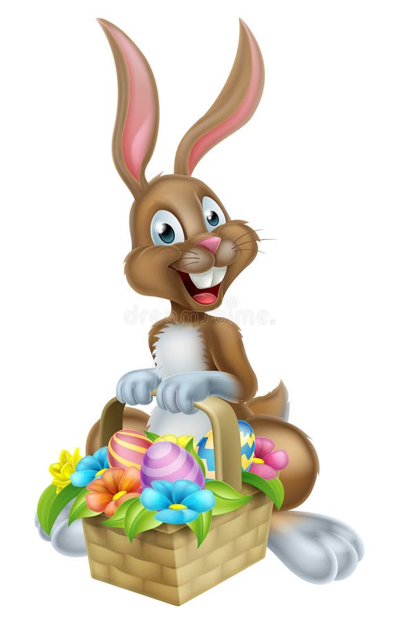 Cartoon Easter Bunny with Eggs Basket Stock Vector - Illustration of ...