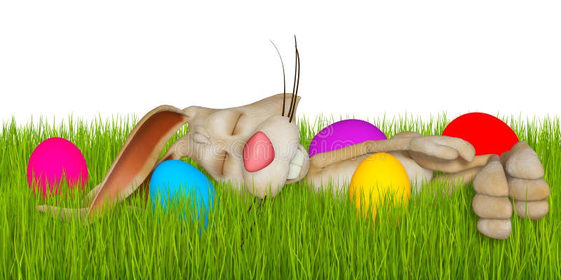 Cartoon Easter Bunny Sleeping in Grass Stock Illustration ...