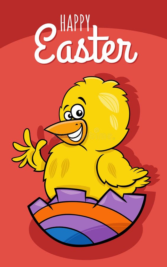 Cartoon Easter Chick Hatching from Easter Egg Greeting Card Stock ...
