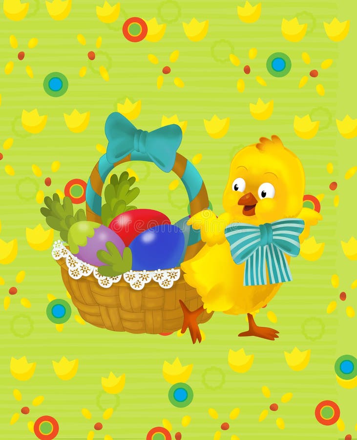 Cartoon Easter Chicken on the Meadow Illustration Stock Illustration ...