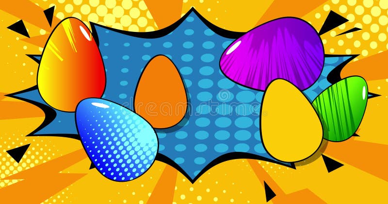 Cartoon Easter, Comic Book Eggs Video. Retro Comics Pop Art Design ...