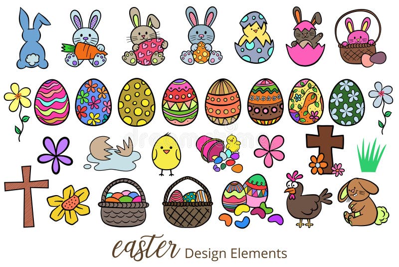 Cartoon Easter Design Elements Mega Set Stock Vector - Illustration of ...