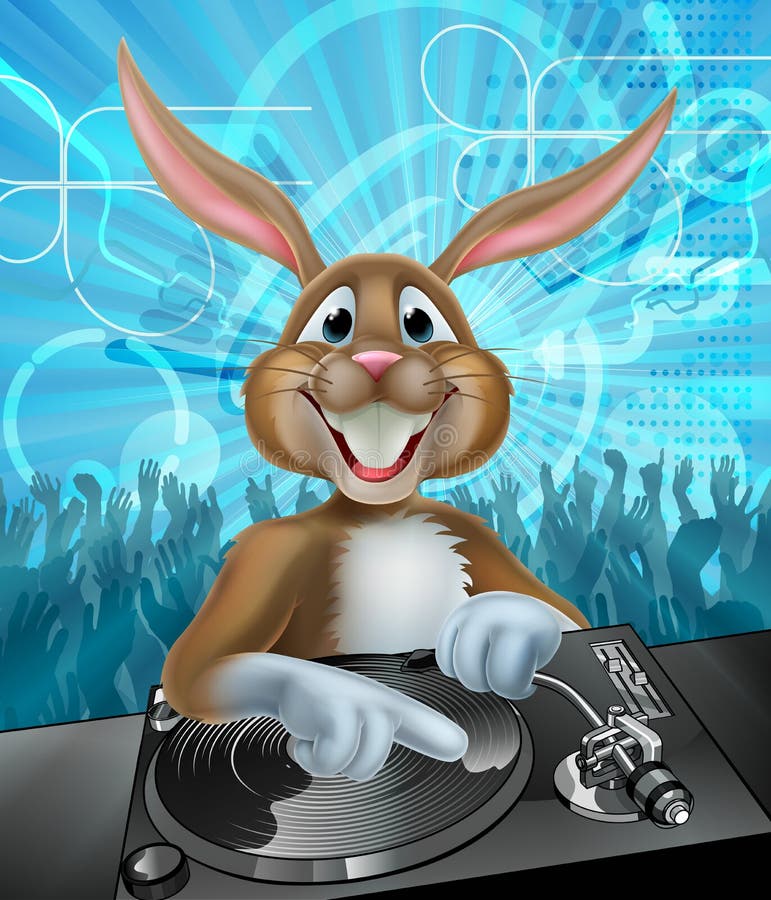 Cartoon Easter Party Bunny DJ Stock Vector - Illustration of mixing ...