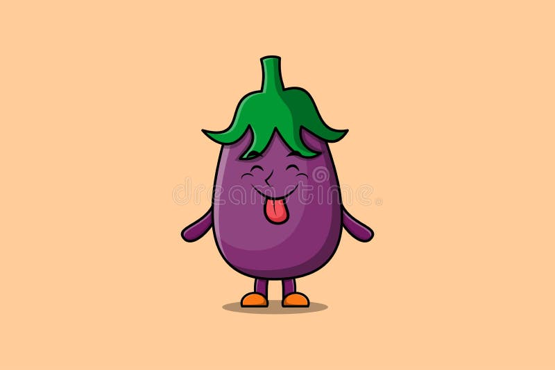 Cartoon Eggplant Character With Flashy Expression Stock Vector
