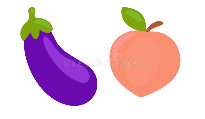 Cartoon Eggplant And Peach Emoji Sexual Male And Female Symbols Stock