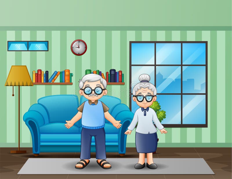 Elderly Couple in the Living Room Stock Vector - Illustration of chair ...