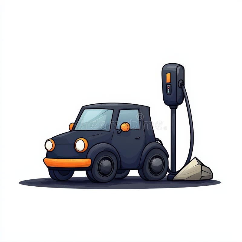 Cartoon Electric Car with Charging Station Stock Illustration ...