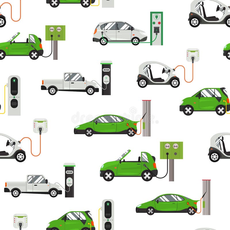 Cartoon Electric Car Different Design Seamless Pattern Background ...