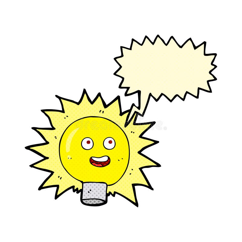 Cartoon Electric Light Bulb with Speech Bubble Stock Illustration ...