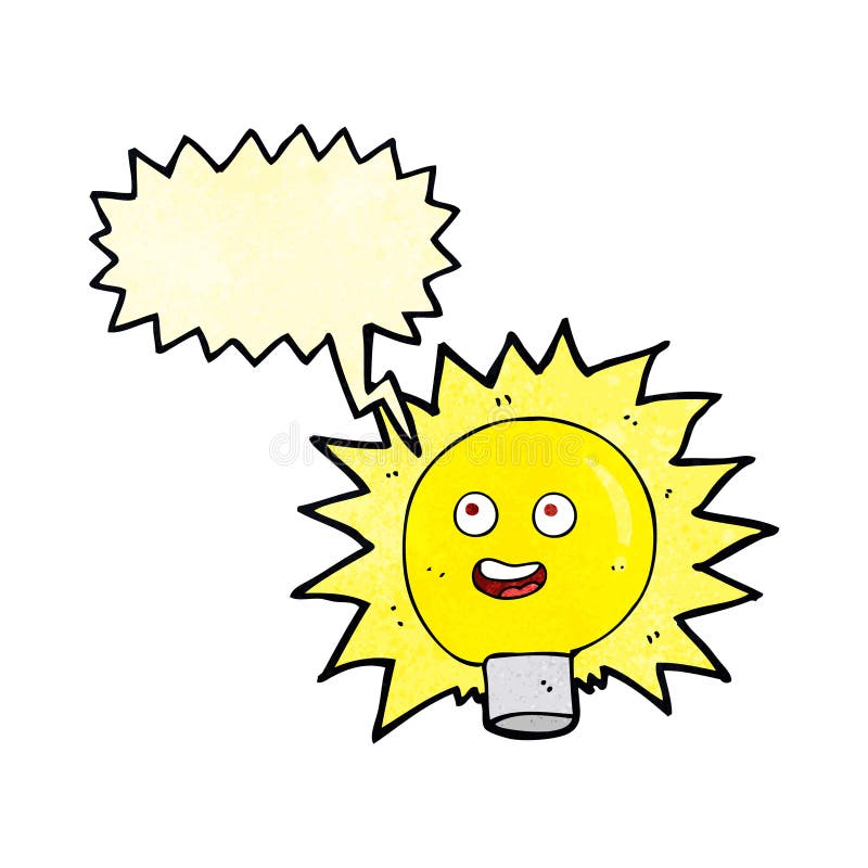 Cartoon Electric Light Bulb with Speech Bubble Stock Illustration ...
