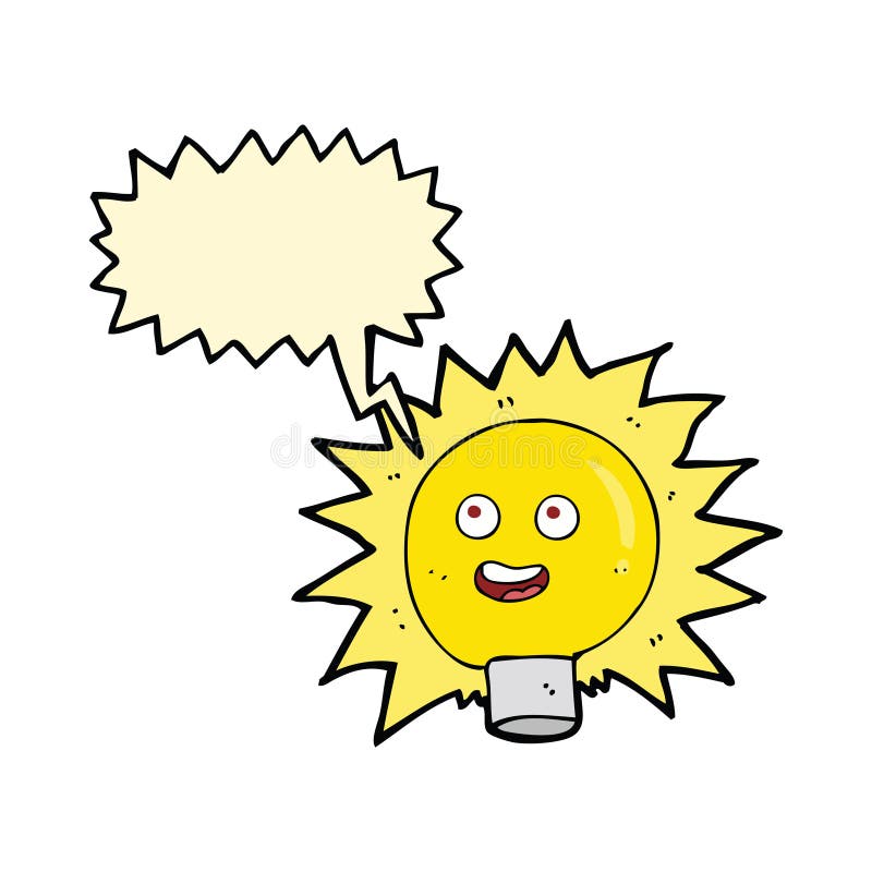Cartoon Electric Light Bulb with Speech Bubble Stock Illustration ...