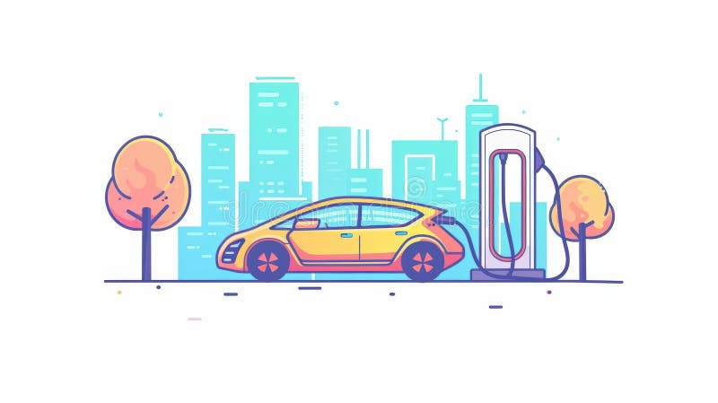 Cartoon of an Electric Vehicle Charging Station with Solar Panels Stock ...