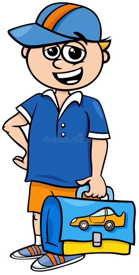 Cartoon Elementary Age Boy with School Bag Stock Vector - Illustration ...