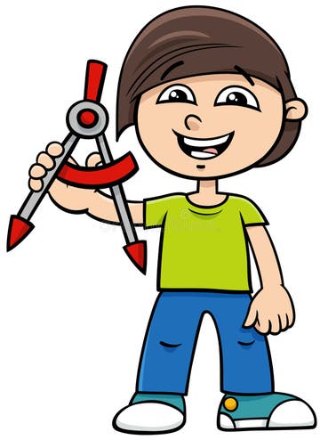 Cartoon Elementary Age Student Boy with School Compass Stock Vector ...