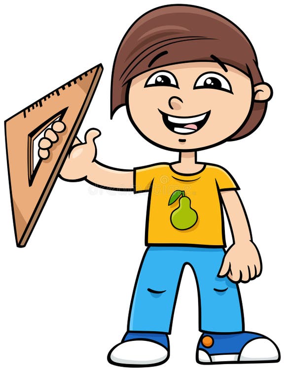 Cartoon Elementary School Boy Character with Triangle Stock Vector ...
