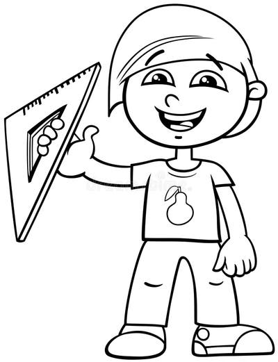 Cartoon Elementary School Boy with Triangle Coloring Page Stock Vector ...