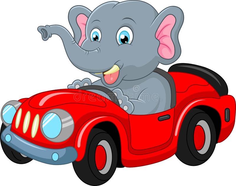 Cartoon Elephant Driving a Car Stock Vector - Illustration of play ...