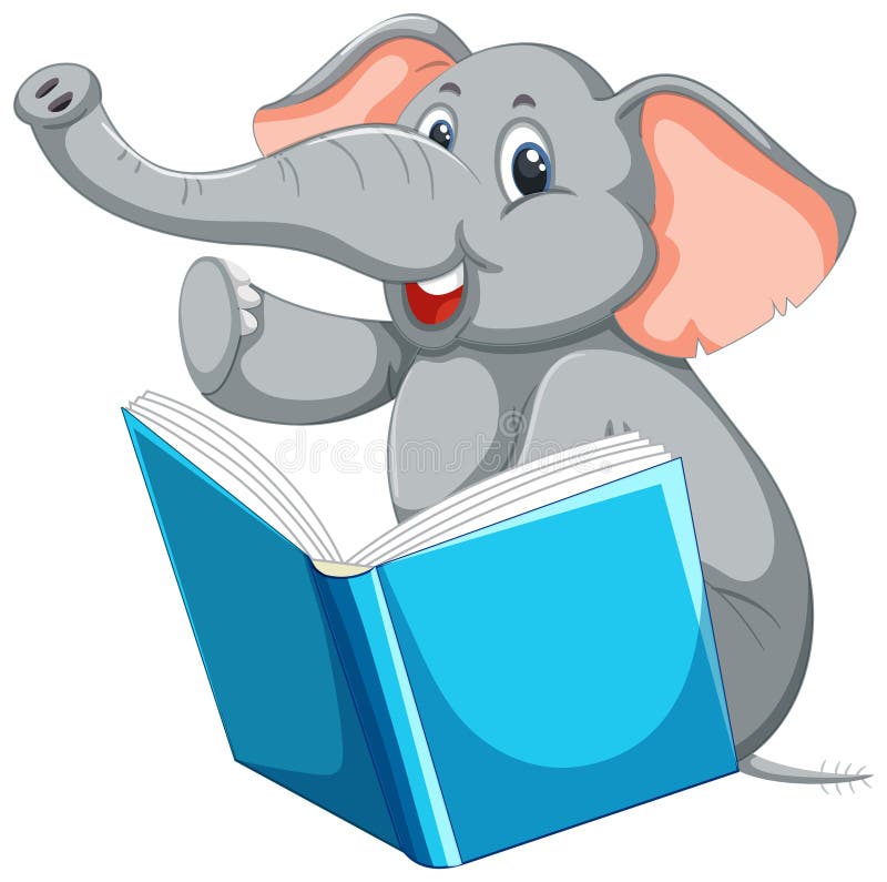 An Elephant Enjoying Reading a Blue Book Stock Vector - Illustration of ...