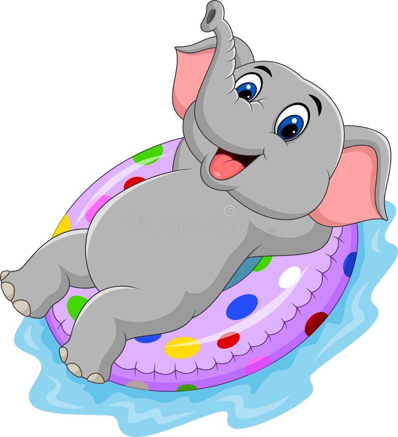Cartoon Elephant with Inflatable Ring Stock Vector - Illustration of ...