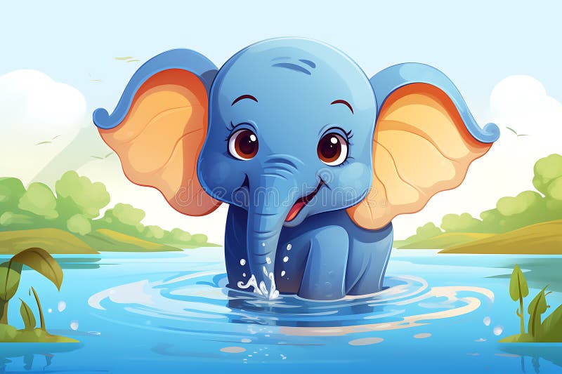 Cartoon Elephant Swimming AI Generated Stock Illustration ...