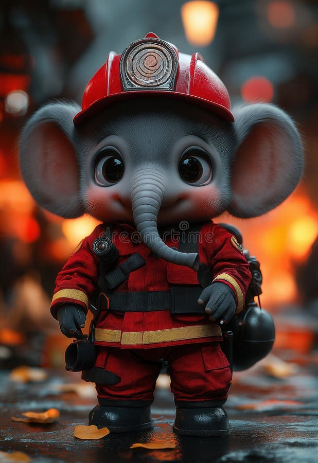 Cartoon Elephants in Firefighter Gear Ready To Help. Stock Photo ...