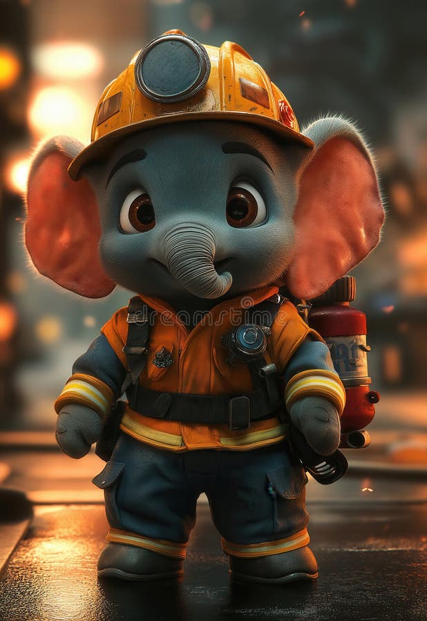 Cartoon Elephants in Firefighter Gear Ready To Help. Stock Image ...