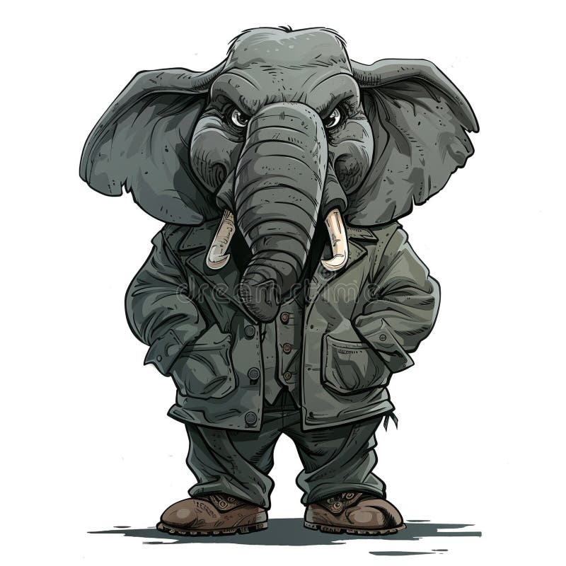 Cartoon Elephants in Formal Attire with a Gruff Expression on Their ...