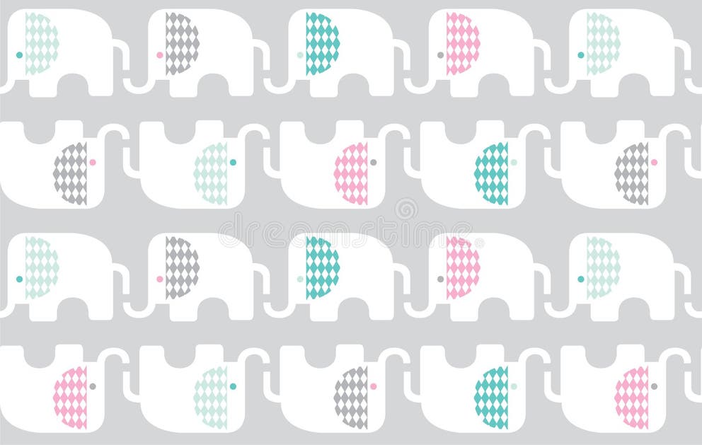 Elephants with Patterned Ears and Repeat Pattern Stock Vector ...