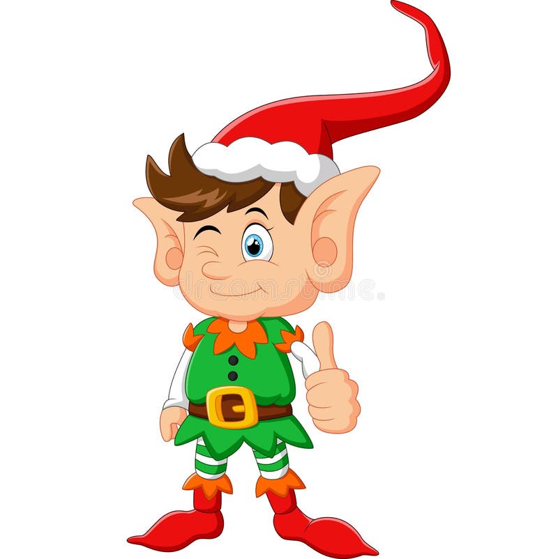 Cartoon Elf Giving Thumb Up Stock Vector - Illustration of christmas ...