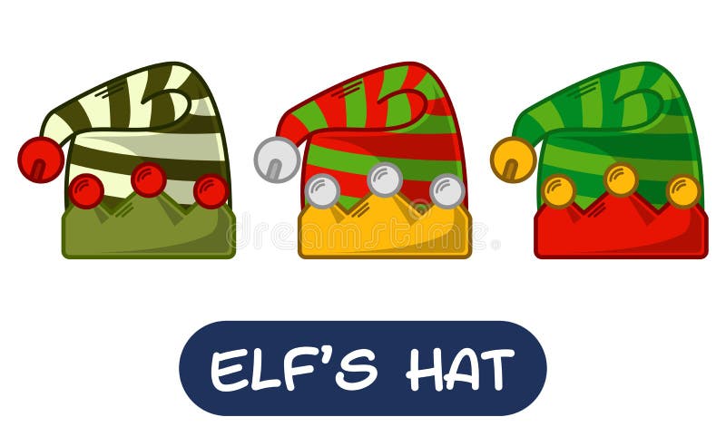 Cartoon Elf Hat Illustration. Set of Variation Colors. EPS 10 Vector ...