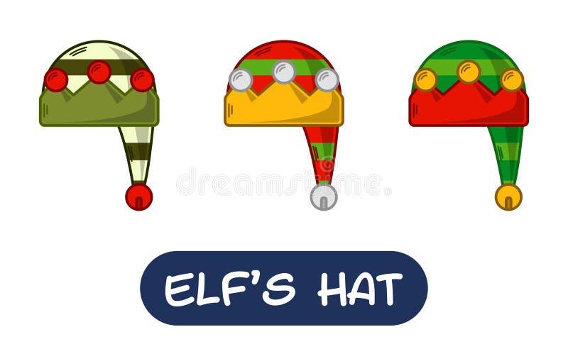 Cartoon Elf Hat Illustration. Set of Variation Colors. EPS 10 Vector ...