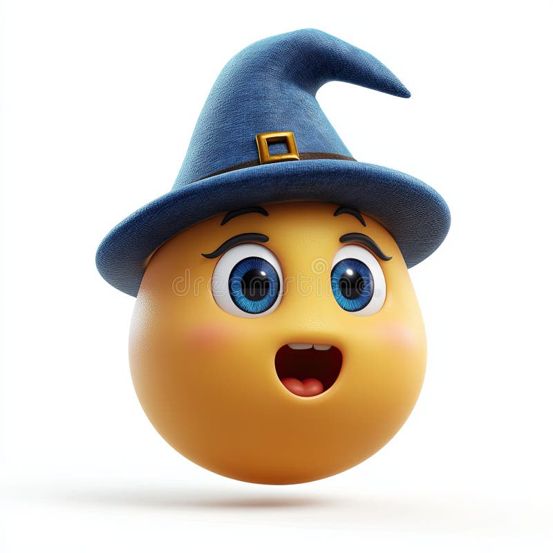 Cartoon Emoji with Wizard Hat, Expressing Joy and Magic Stock ...