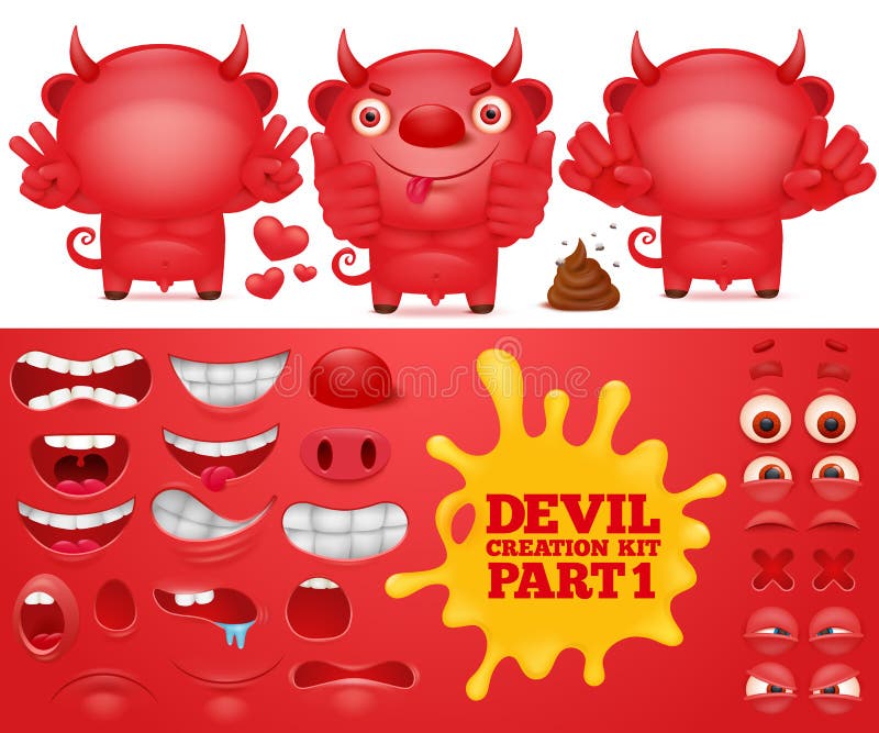 Cartoon Emoticon Red Devil Character Creation Kit Stock Illustration ...