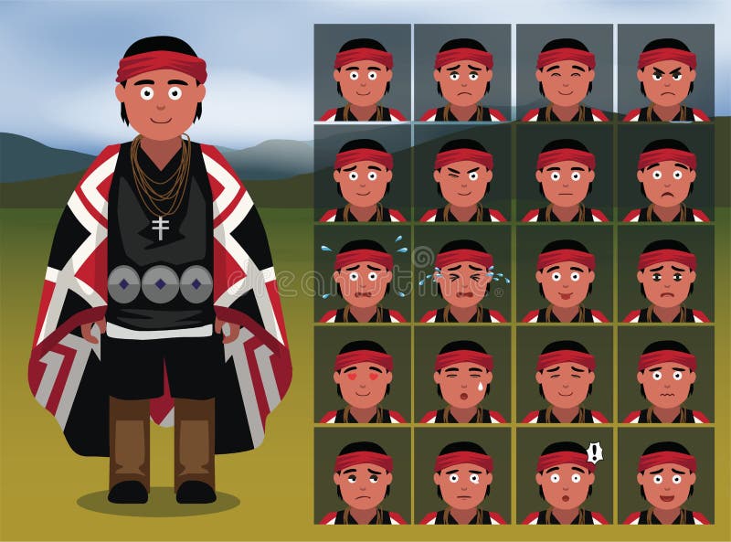 Native American Navajo Cartoon Emotion Faces Vector Illustration Stock ...