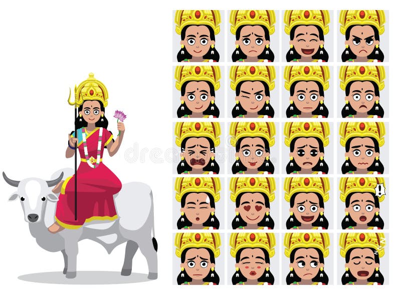 Shailaputri Devi Cartoon Emotion Faces Vector Illustration Stock Vector ...