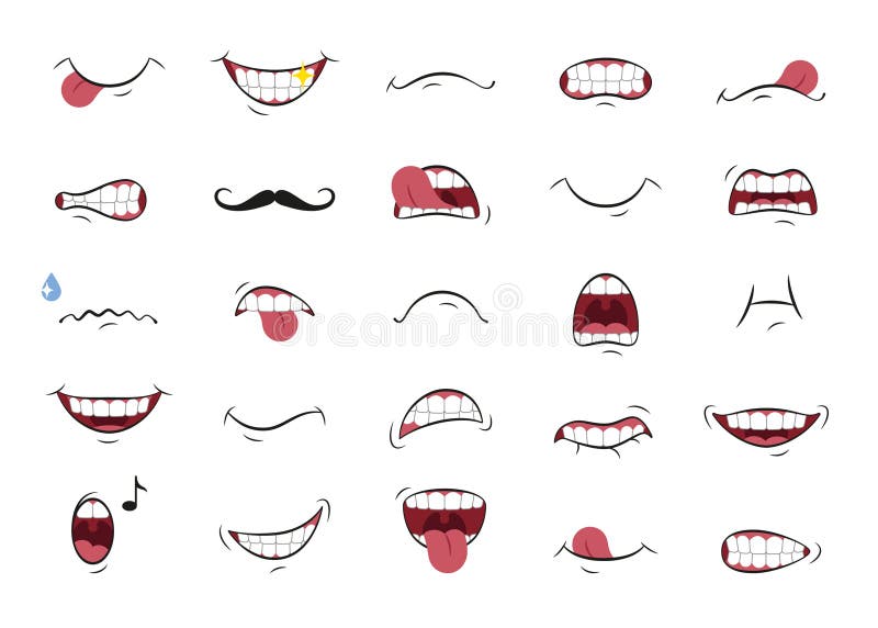Set of 26 Cartoon Mouth Expressions. Funny Cartoon Emoticons Stock ...