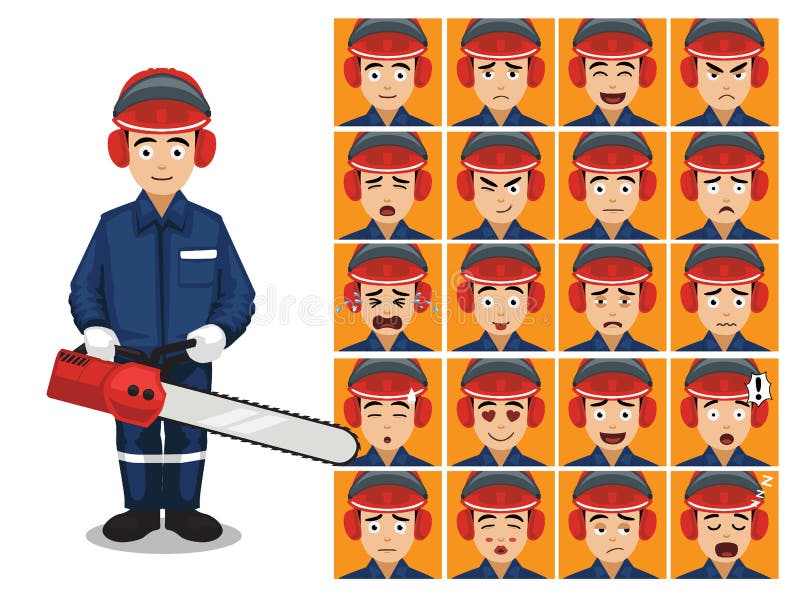 Logging Worker Uniform Cartoon Emotion Faces Vector Illustration Stock ...