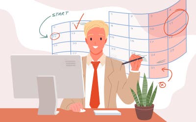 Cartoon Employee Character Working with Visual Interactive Interface of ...