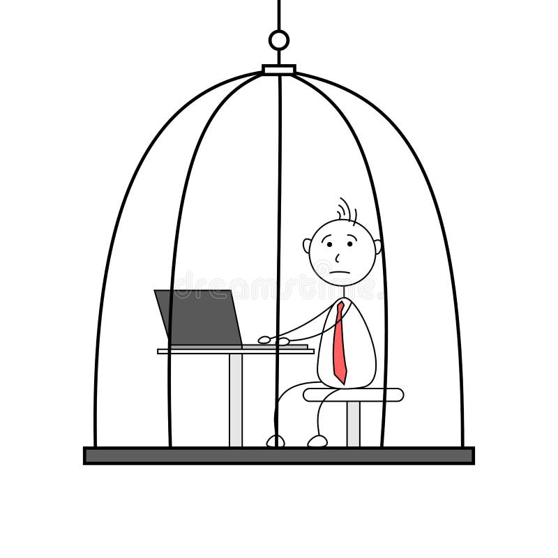 Cartoon Employee Working in a Cage Stock Vector - Illustration of ...