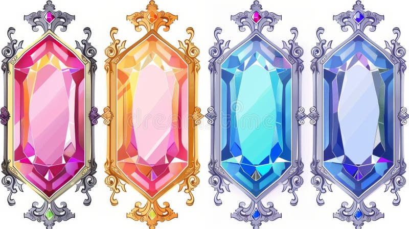 Cartoon Empty Metallic Bordering with Fancy Gemstone Decor, Isolated ...