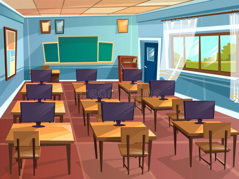 Cartoon Empty School, College Classroom Stock Illustration ...
