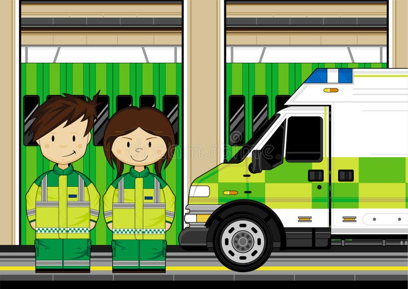 Cartoon EMT Medic and Ambulance Stock Vector - Illustration of ...